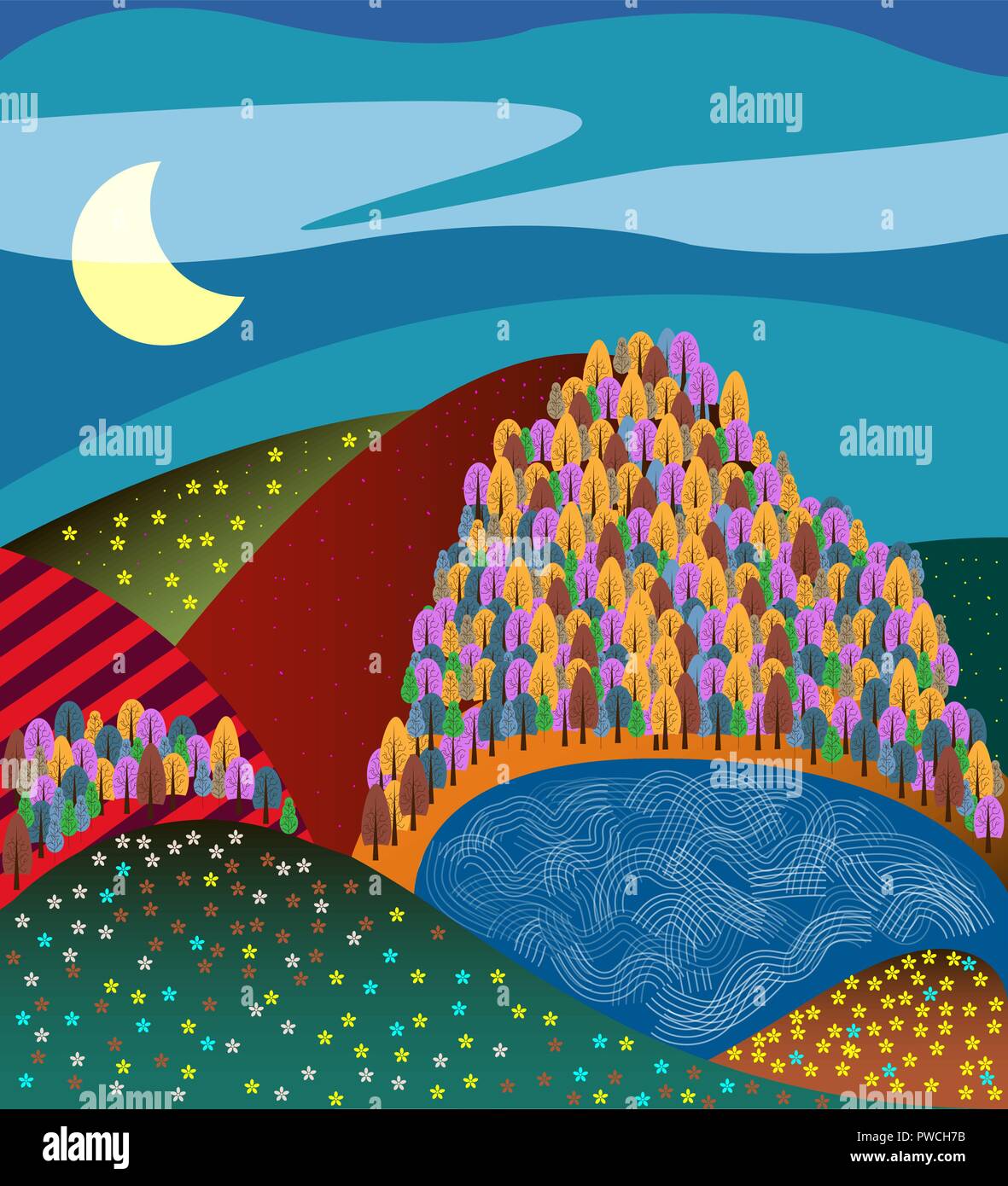 Rural summer landscape mountains Stock Vector Images - Alamy