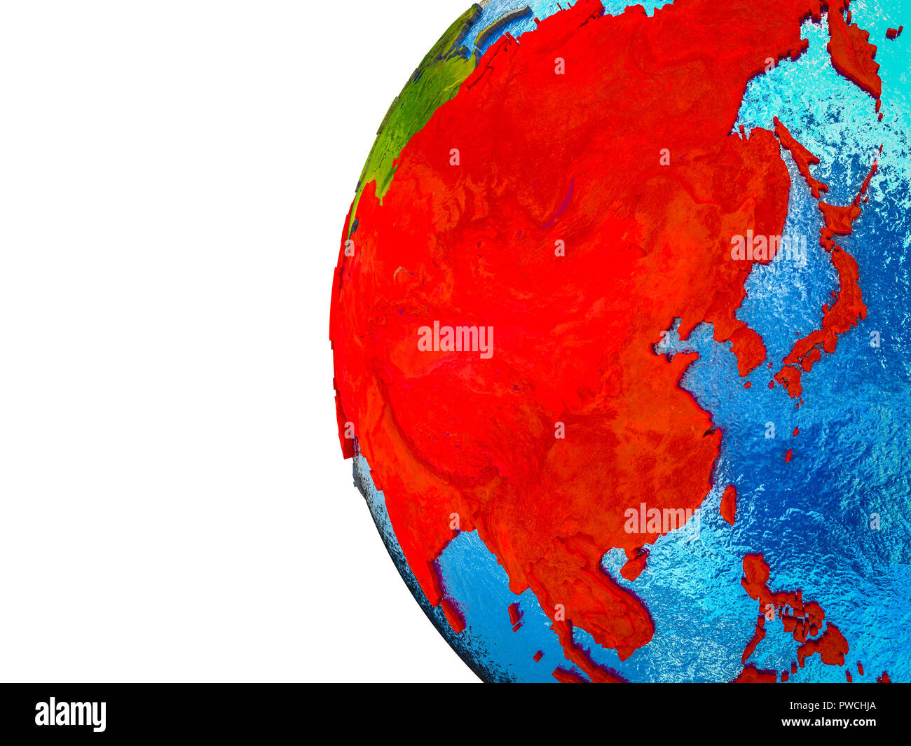 Asia highlighted on 3D Earth with visible countries and watery oceans ...
