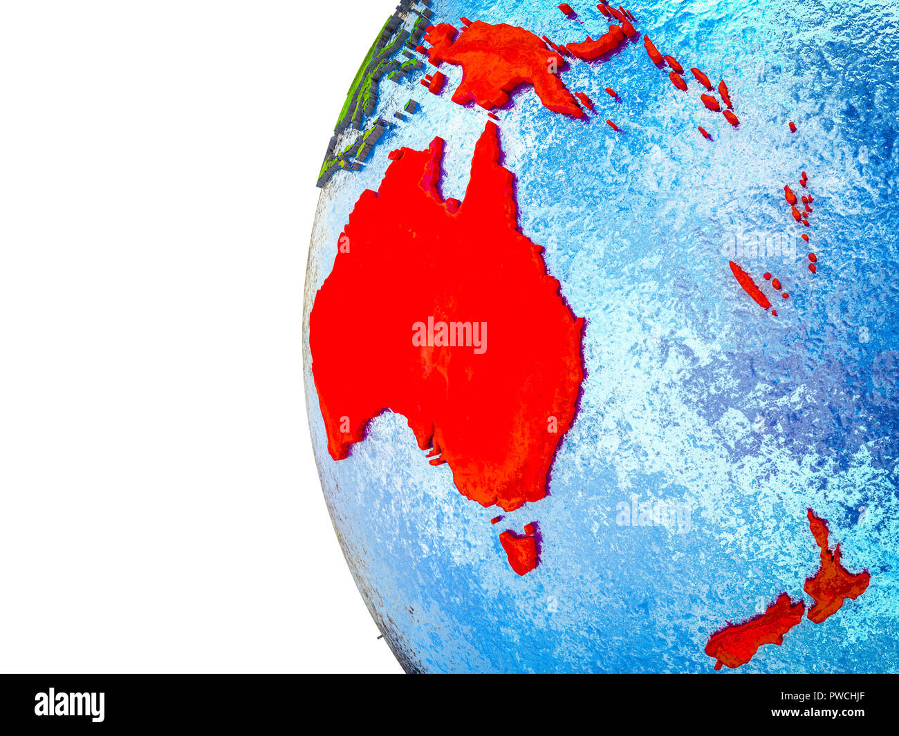 Australia highlighted on 3D Earth with visible countries and watery ...