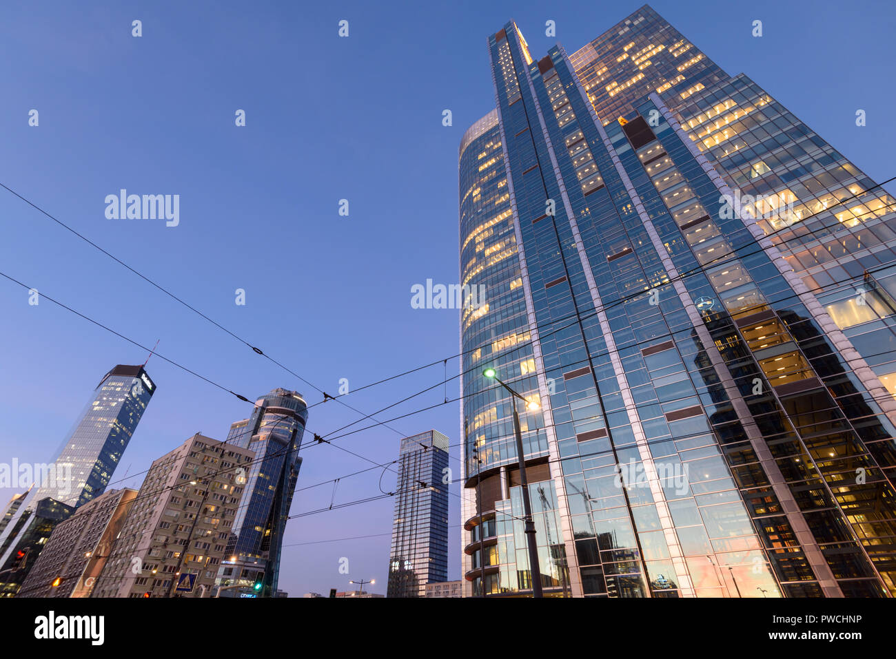 Warsaw, Poland - Oct 10, 2018: Warsaw central business district with ...