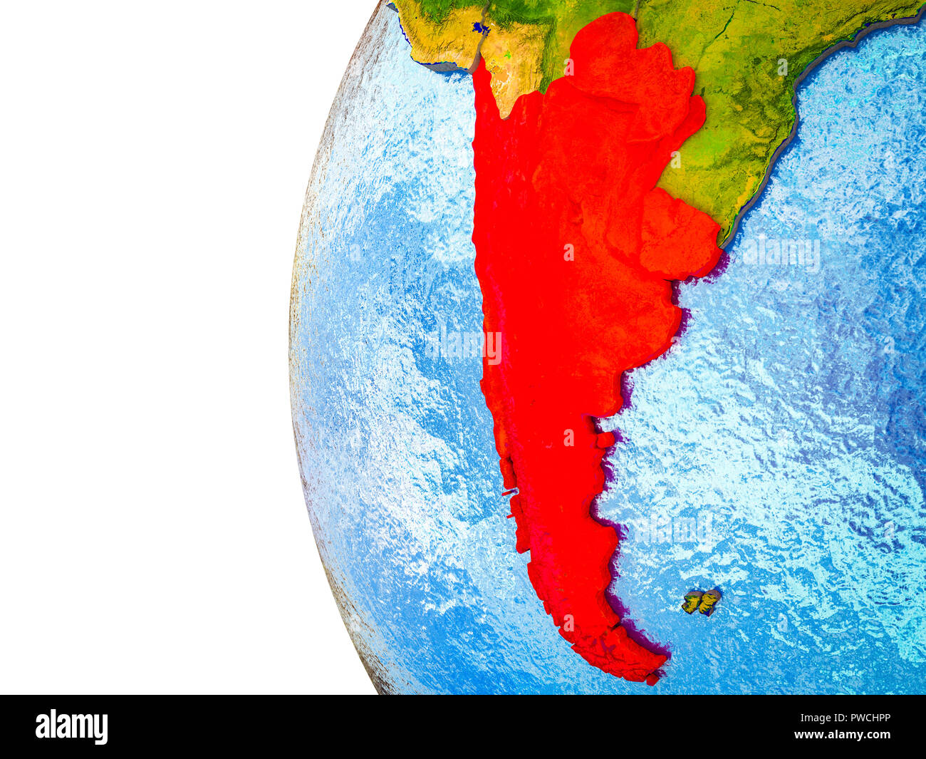 Southern Cone highlighted on 3D Earth with visible countries and watery ...