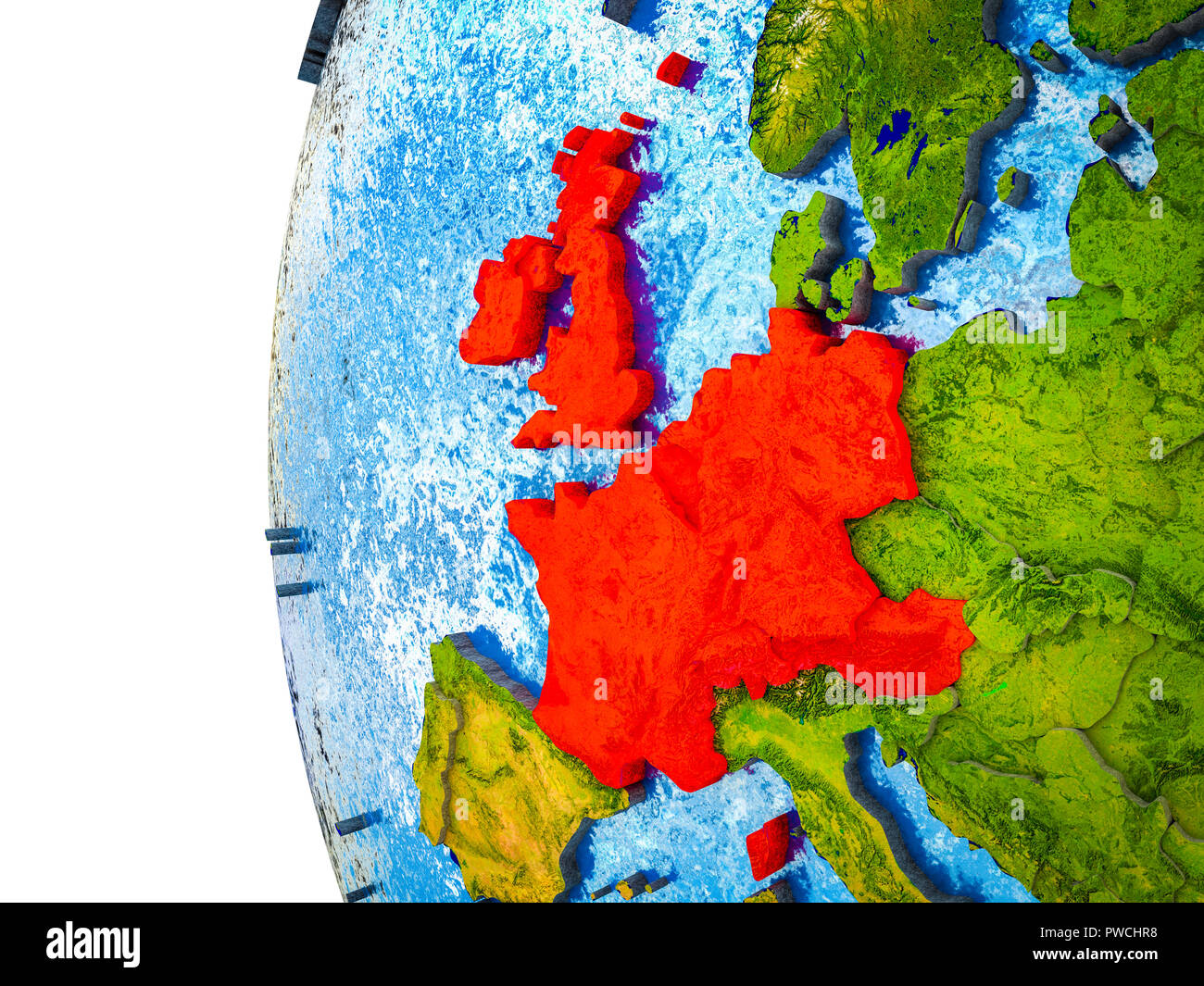 Western Europe highlighted on 3D Earth with visible countries and ...