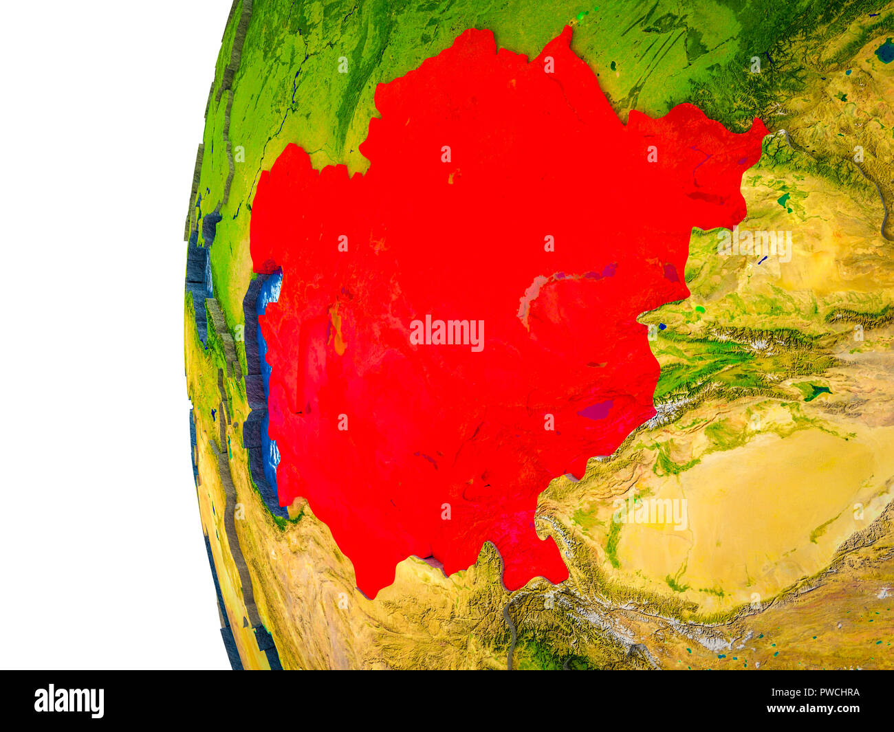 Central Asia highlighted on 3D Earth with visible countries and watery ...