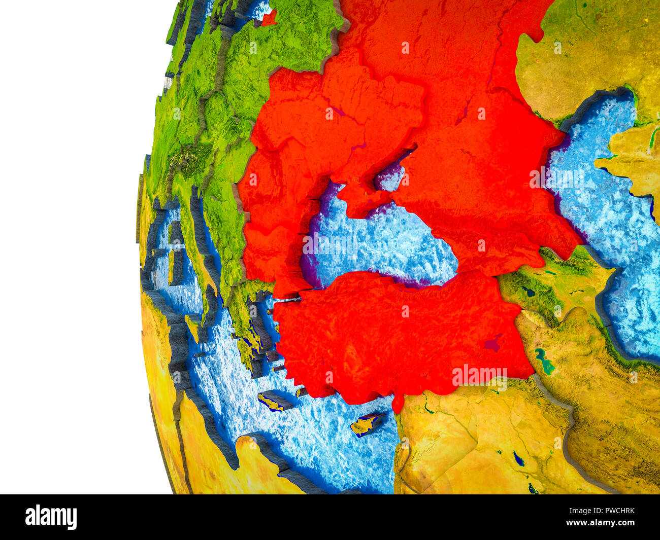 Black Sea Region highlighted on 3D Earth with visible countries and ...