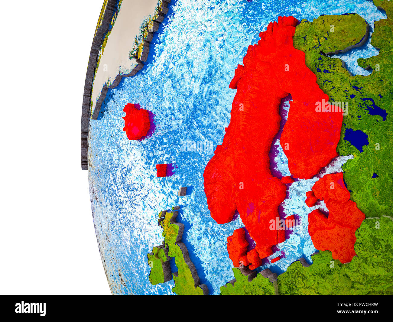 Northern Europe highlighted on 3D Earth with visible countries and ...