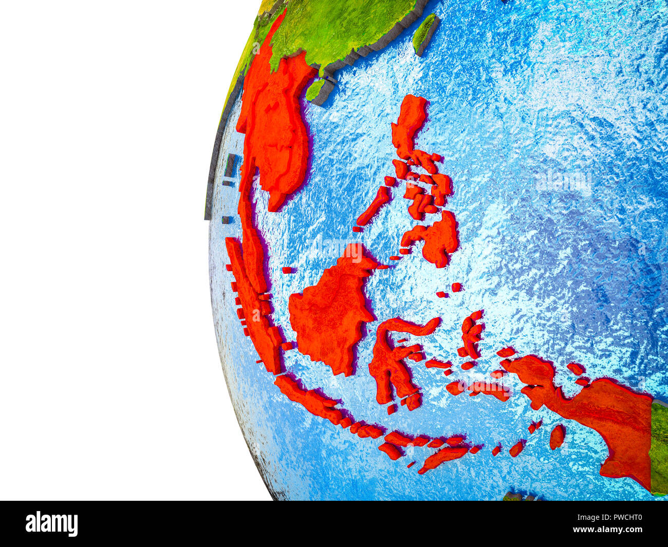 South East Asia highlighted on 3D Earth with visible countries and ...