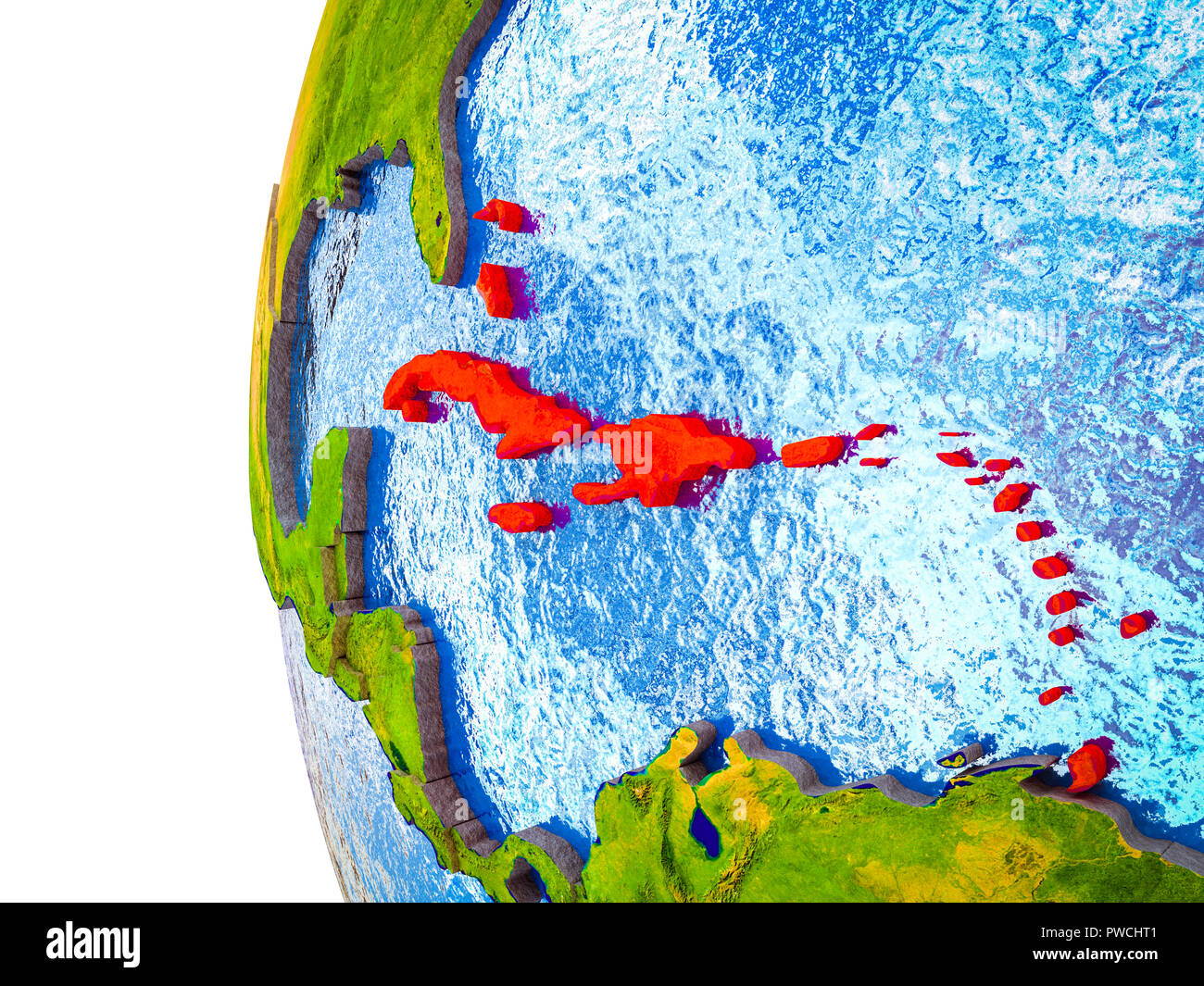 Caribbean highlighted on 3D Earth with visible countries and watery ...