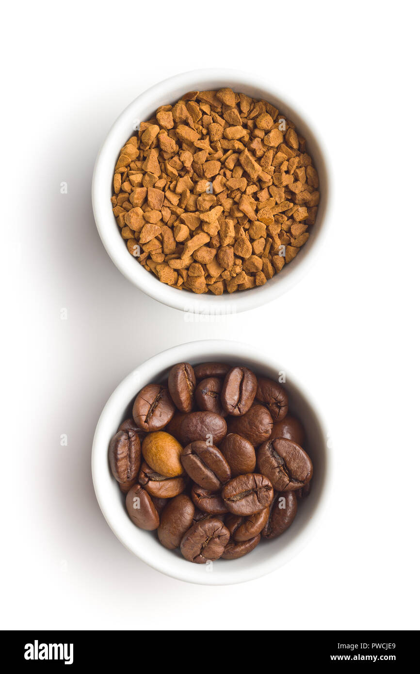The instant coffee and coffee beans isolated on white background Stock ...