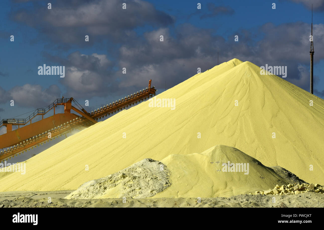 Sulfur piles storage at the PAO Gazprom factory in Astrakhan, Russia ...