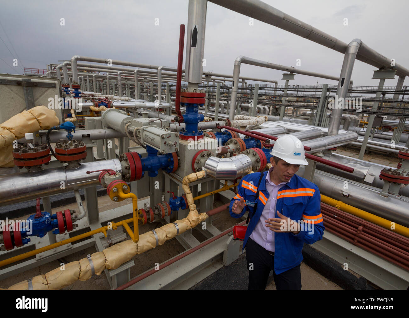 The gas separation station of PAO Gazprom factory in Astrakhan, Russia ...