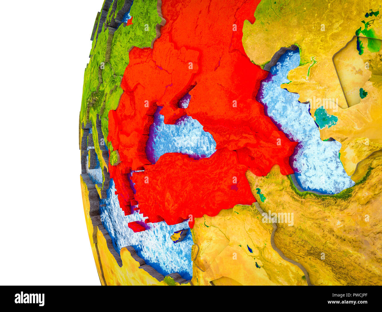BSEC countries highlighted on 3D Earth with visible countries and ...