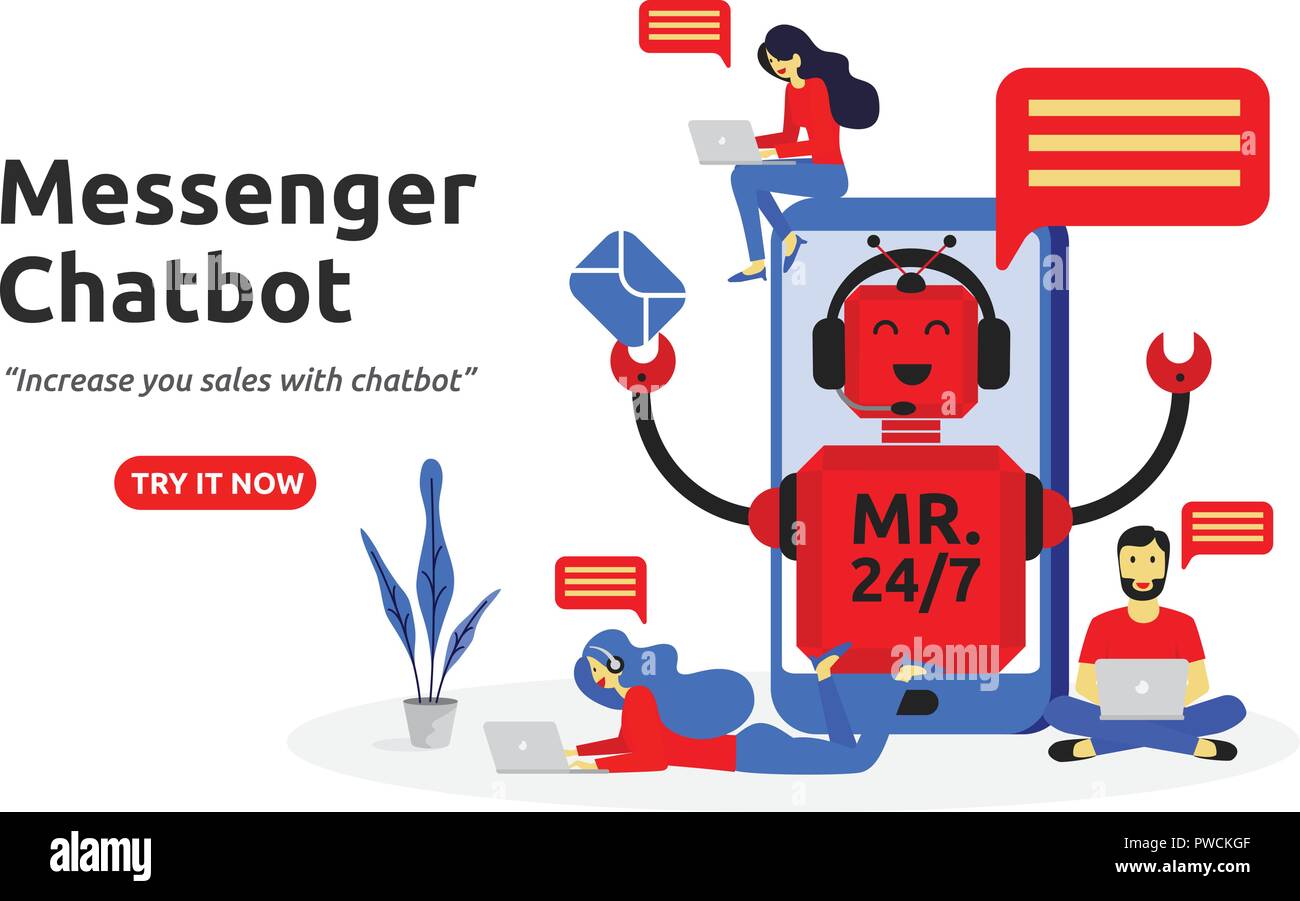Messenger chatbot concept modern flat design. virtual assistant service ...