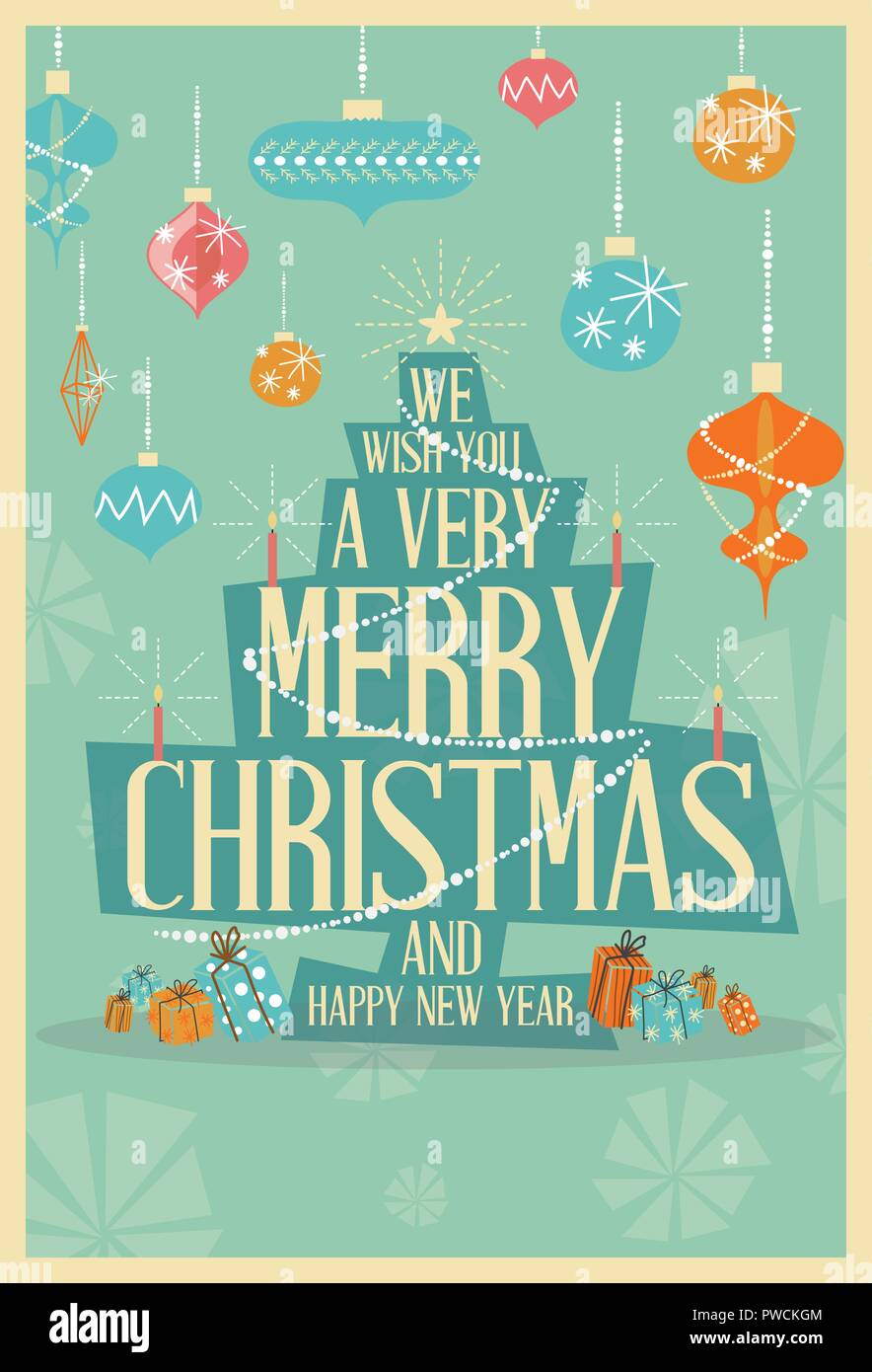 Abstract Merry Christmas Greeting Card Mid Century Mod Christmas Tree ...