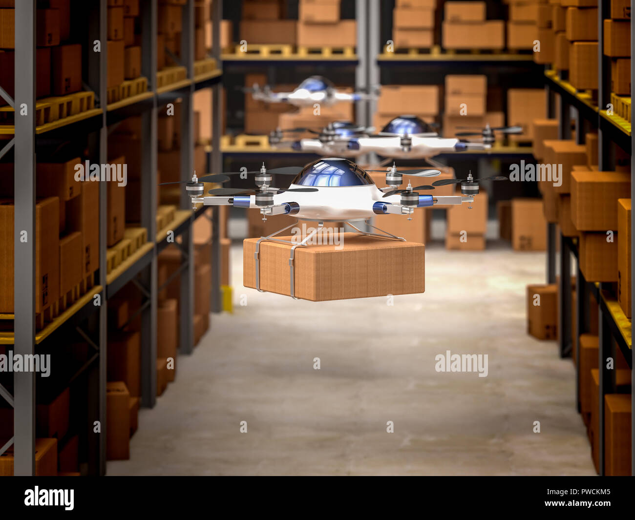drone in classic warehouse 3d rendering image Stock Photo - Alamy