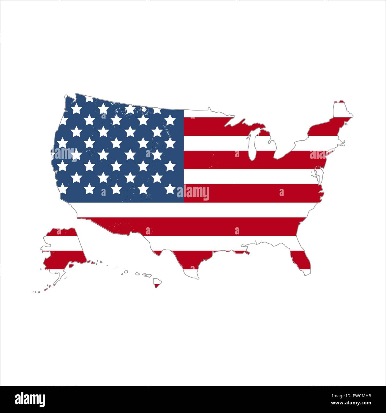 USA country silhouette with flag on background on white Stock Vector ...