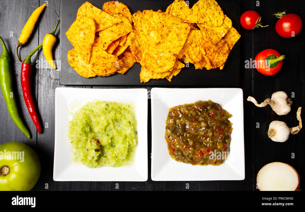 Tortillas and mixed vegetable dips on a table in bowls Stock Photo - Alamy