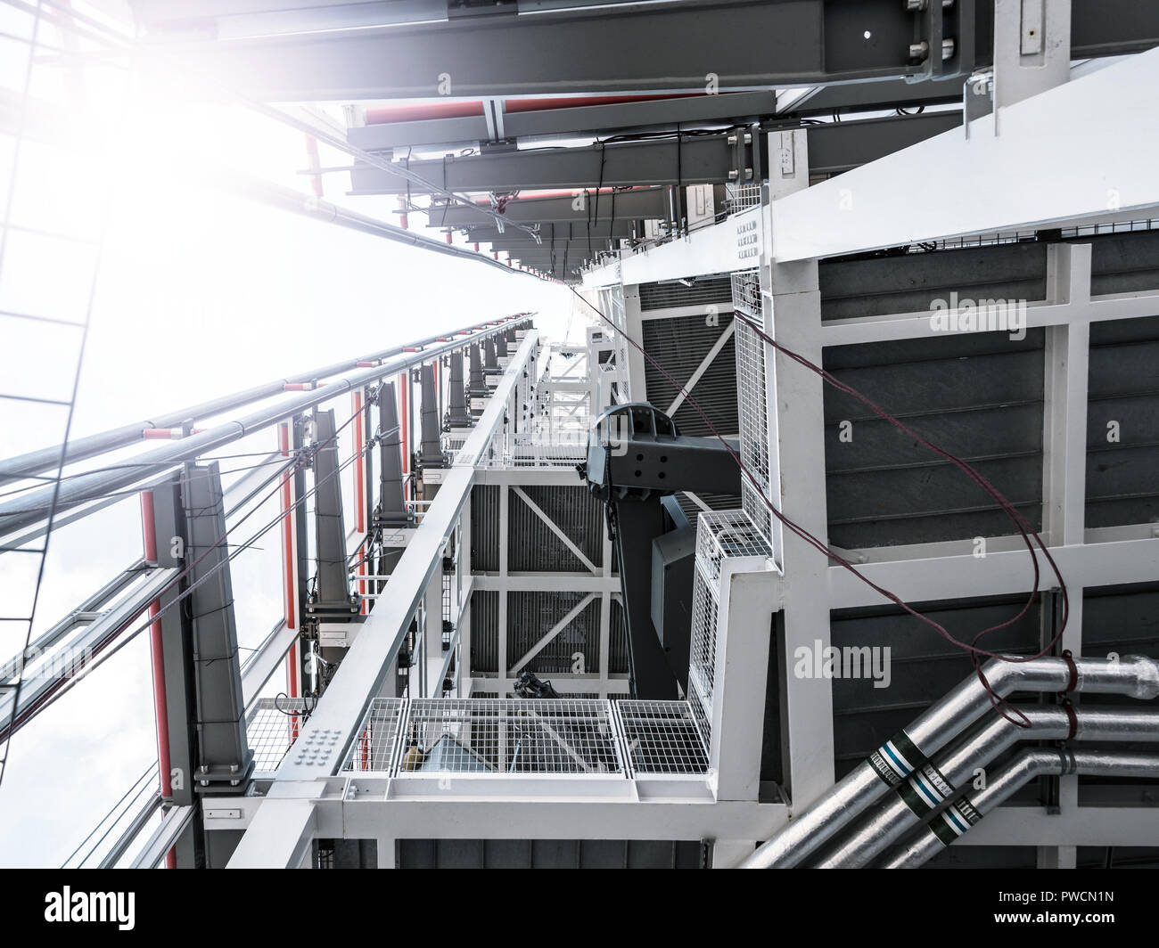 Modern building architectural detail, looking up, perspective effect ...