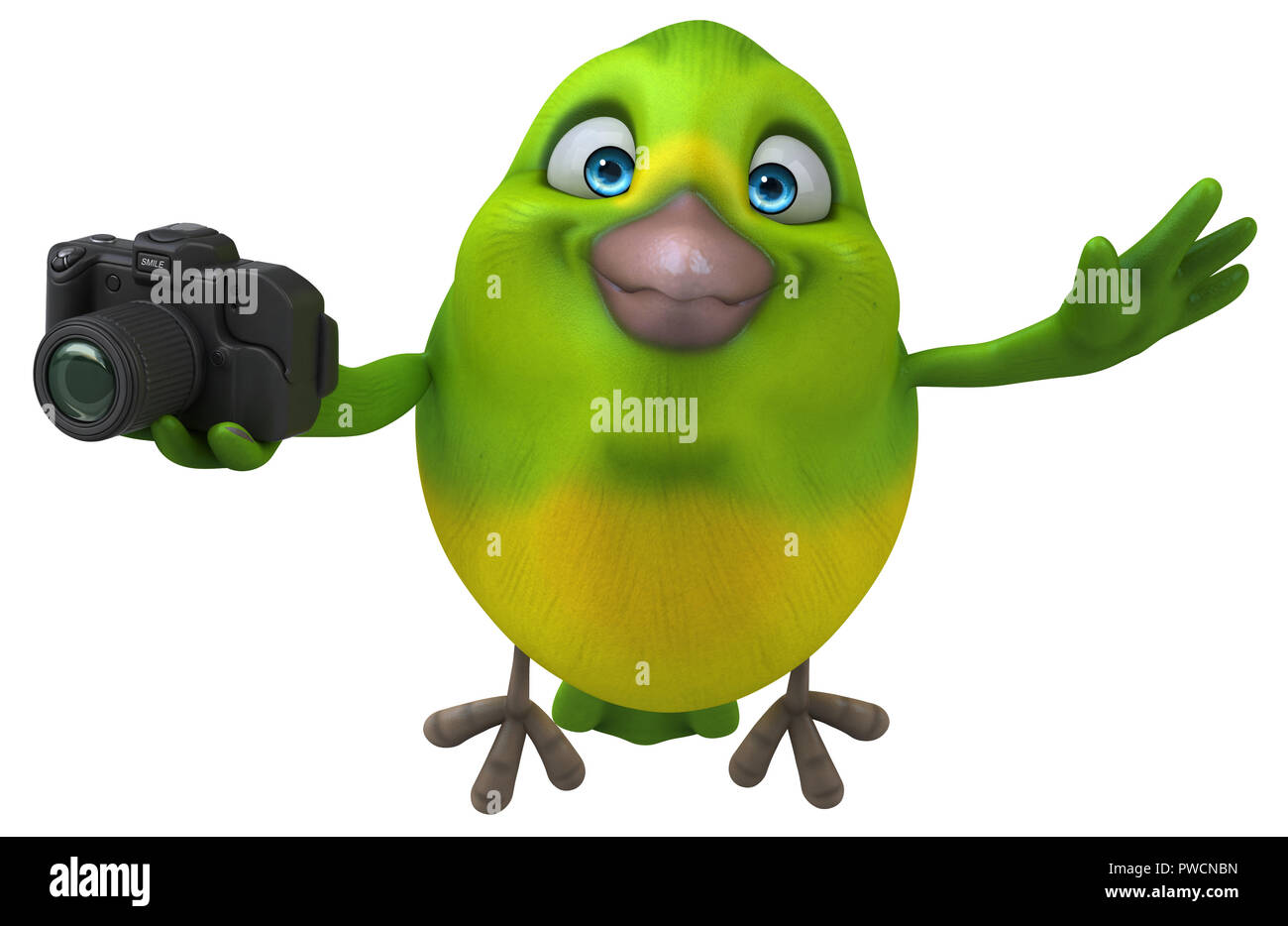Fun green bird - 3D Illustration Stock Photo - Alamy