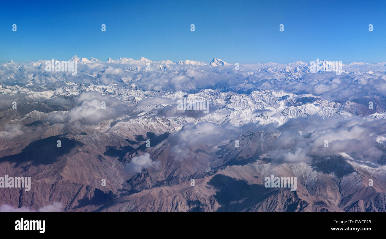 Aerial view of Concordia and the peaks of the Karakoram, with K2 and ...