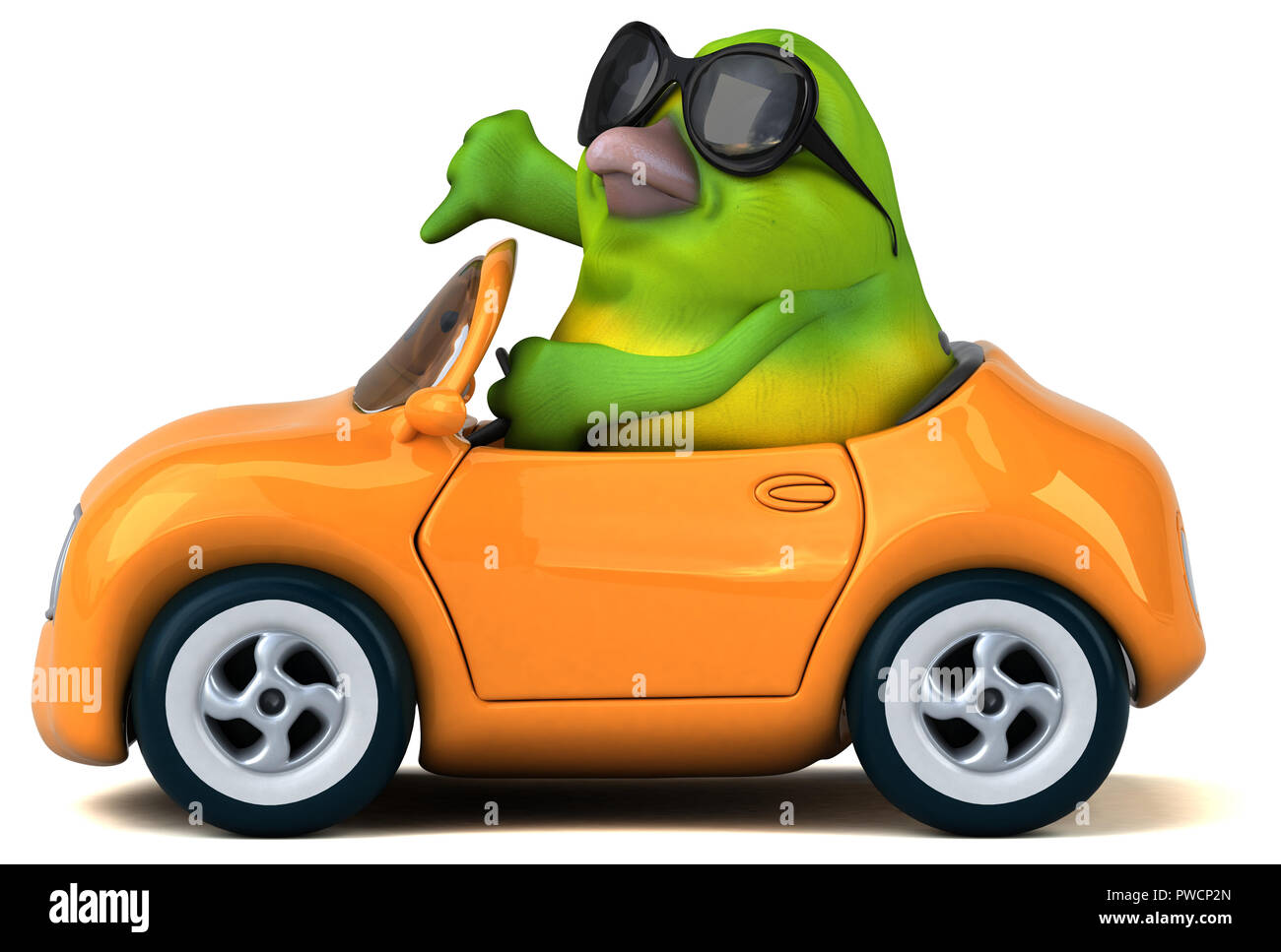 Fun green bird - 3D Illustration Stock Photo - Alamy