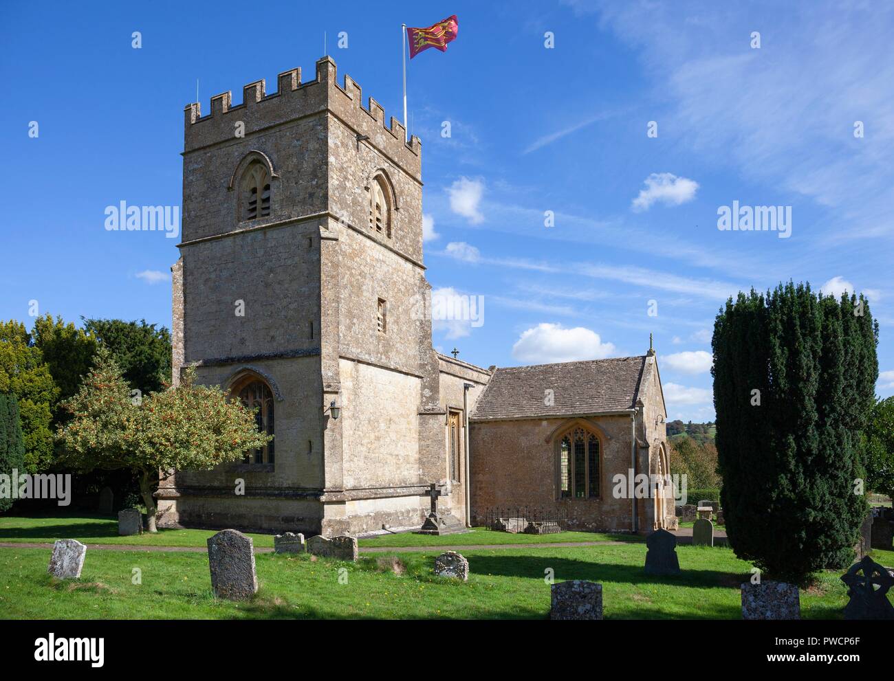 Cotswold church at Guiting Power, Gloucestershire, England Stock Photo ...