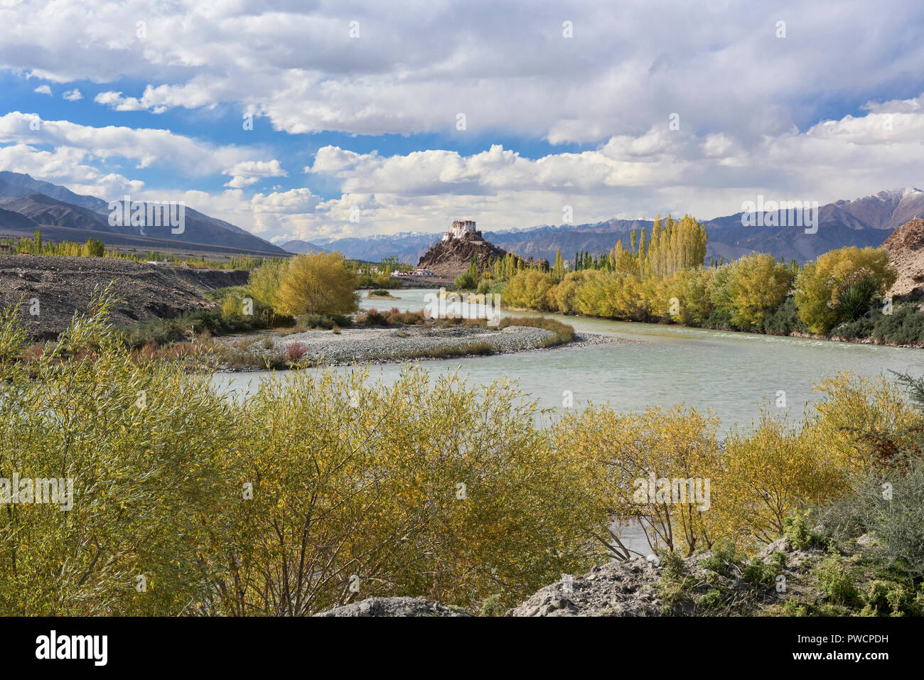 Stakna Monastery and the Indus River in autumn, Ladakh, India Stock ...