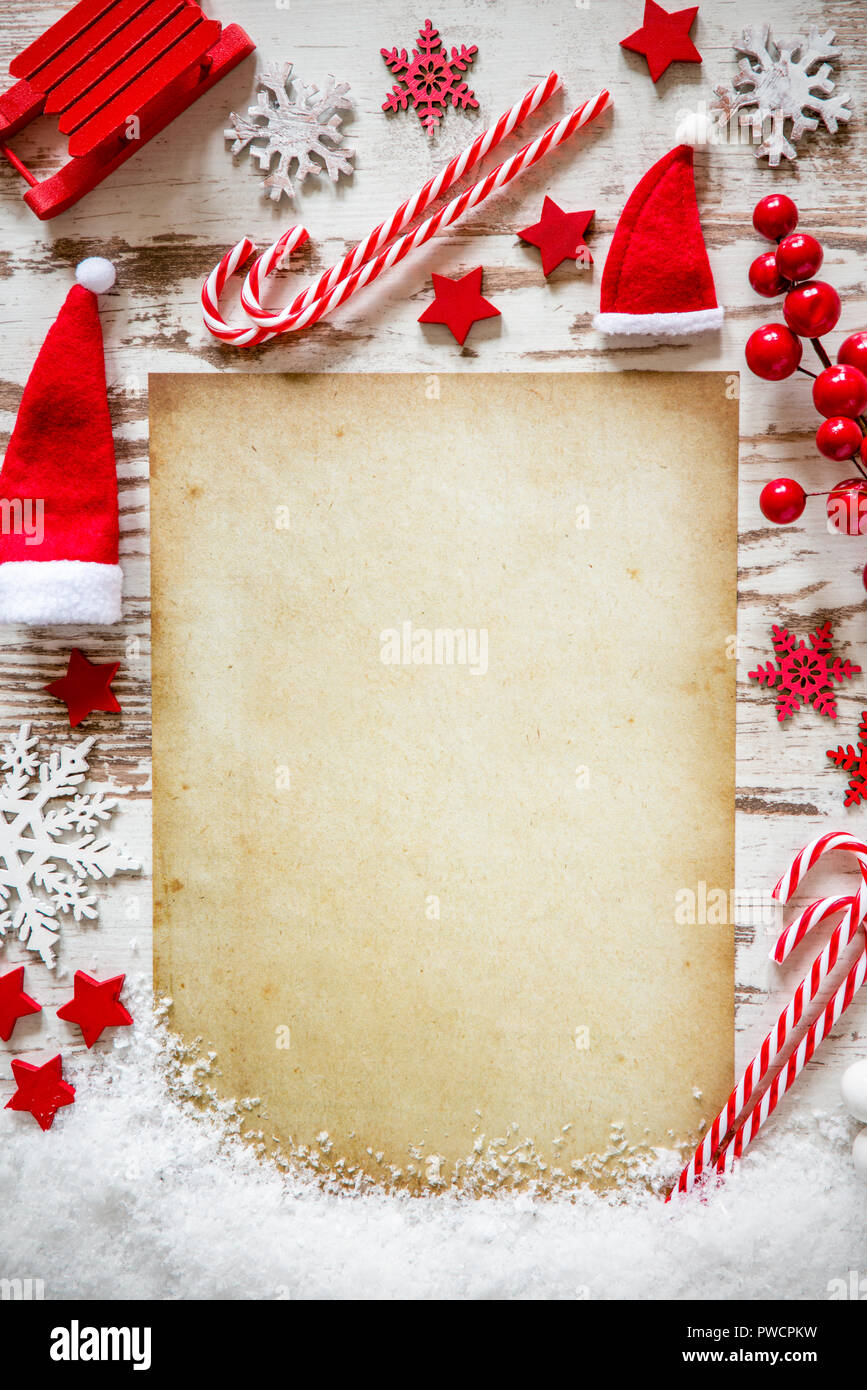 Christmas Flat Lay, Vertical Paper, Copy Space, Snow Stock Photo - Alamy