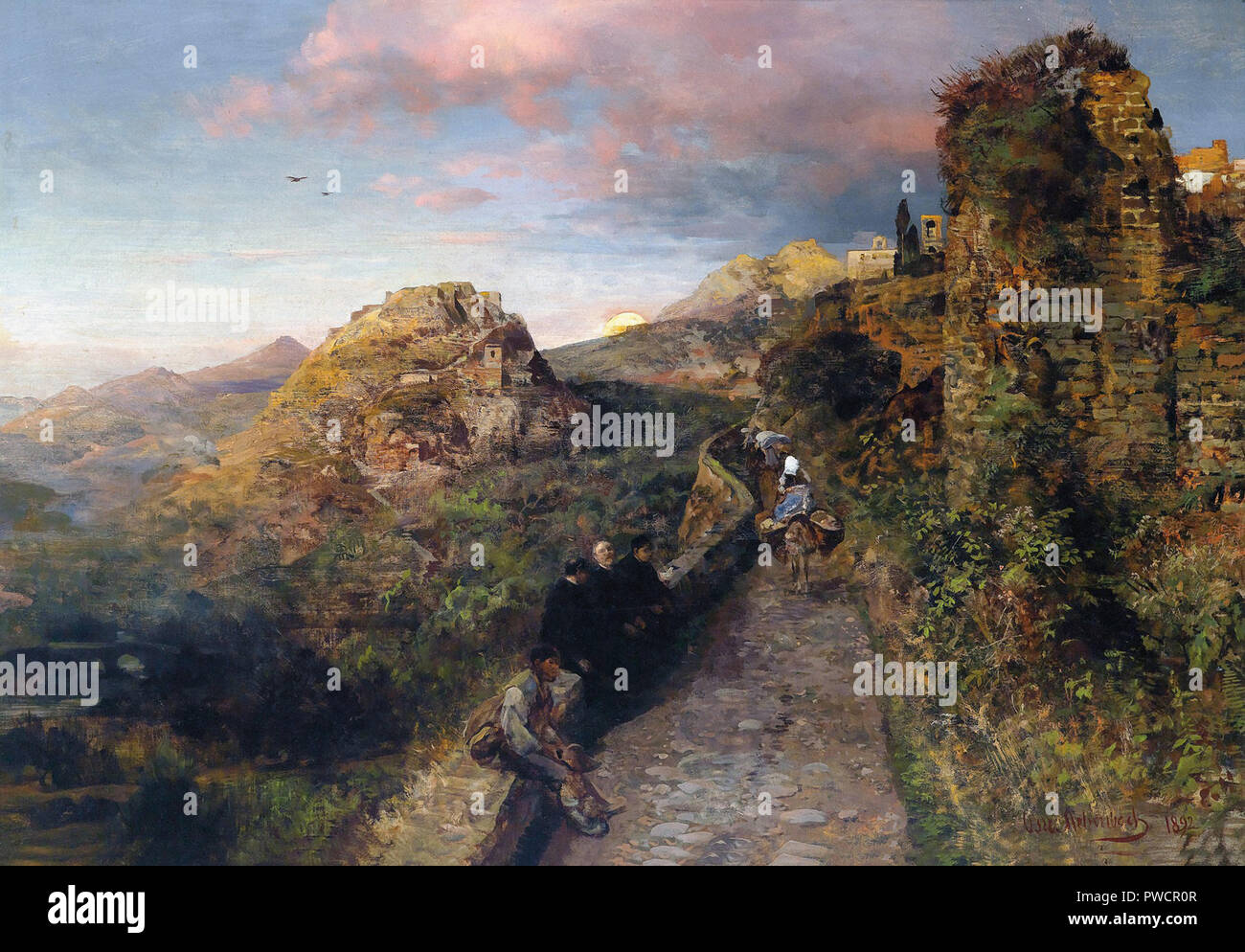 Achenbach Oswald - Sunset over a Small Southern Italian Mountain Town ...