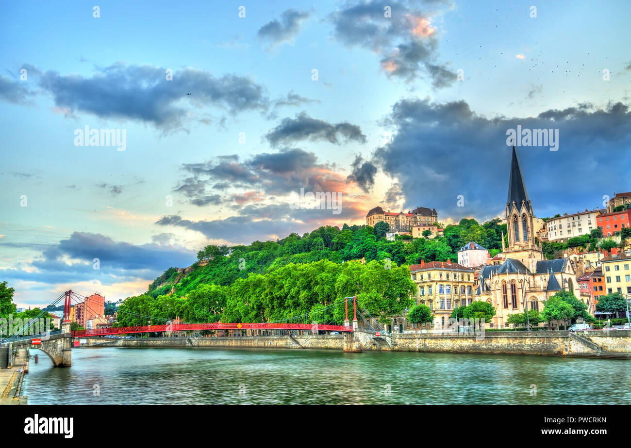 St. George Church on the riverside of the Saone in Lyon, France Stock ...