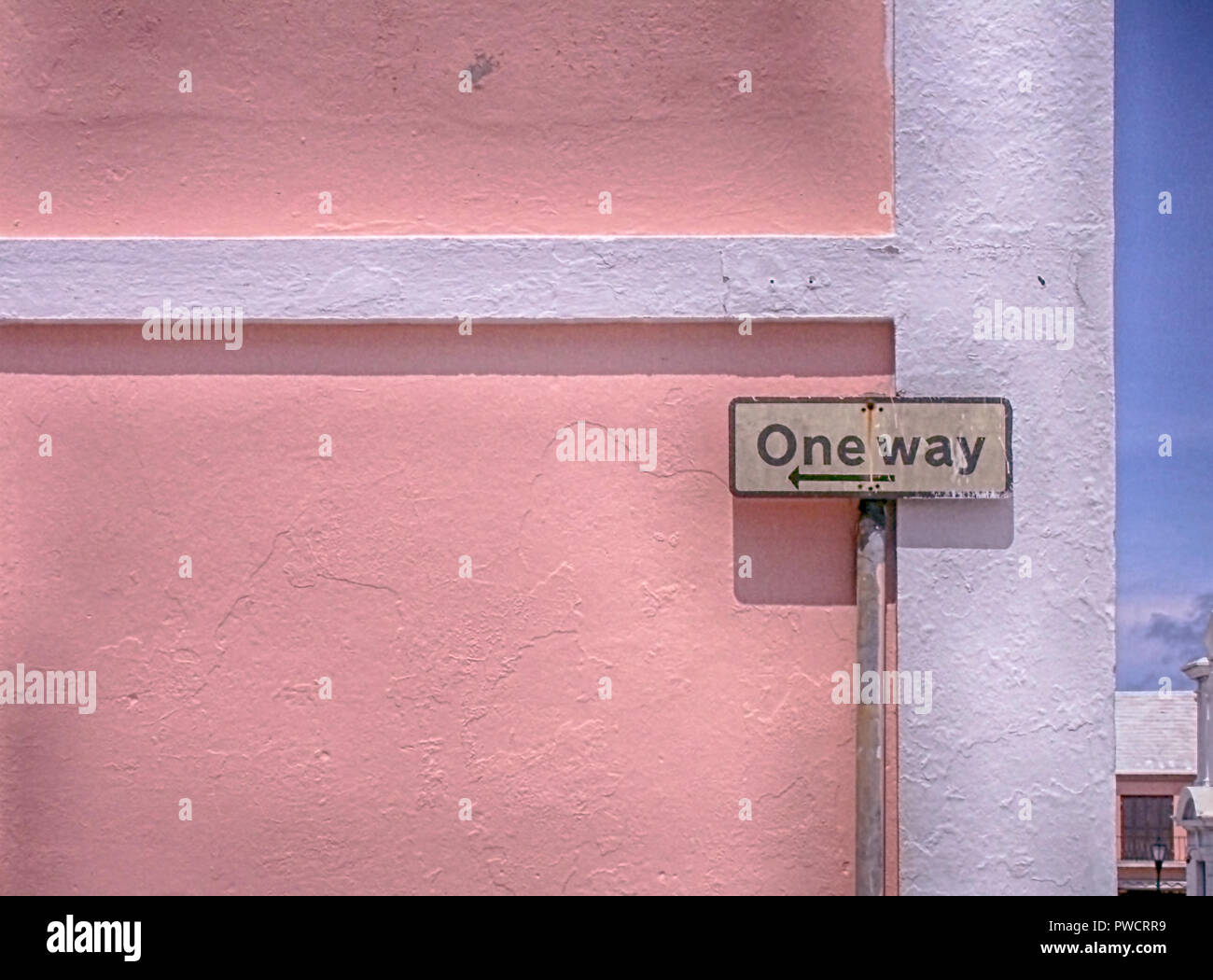 One Way Sigh on house facade Stock Photo - Alamy