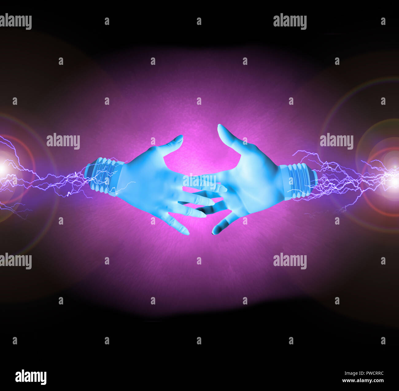 Electric hands about to shake Stock Photo - Alamy
