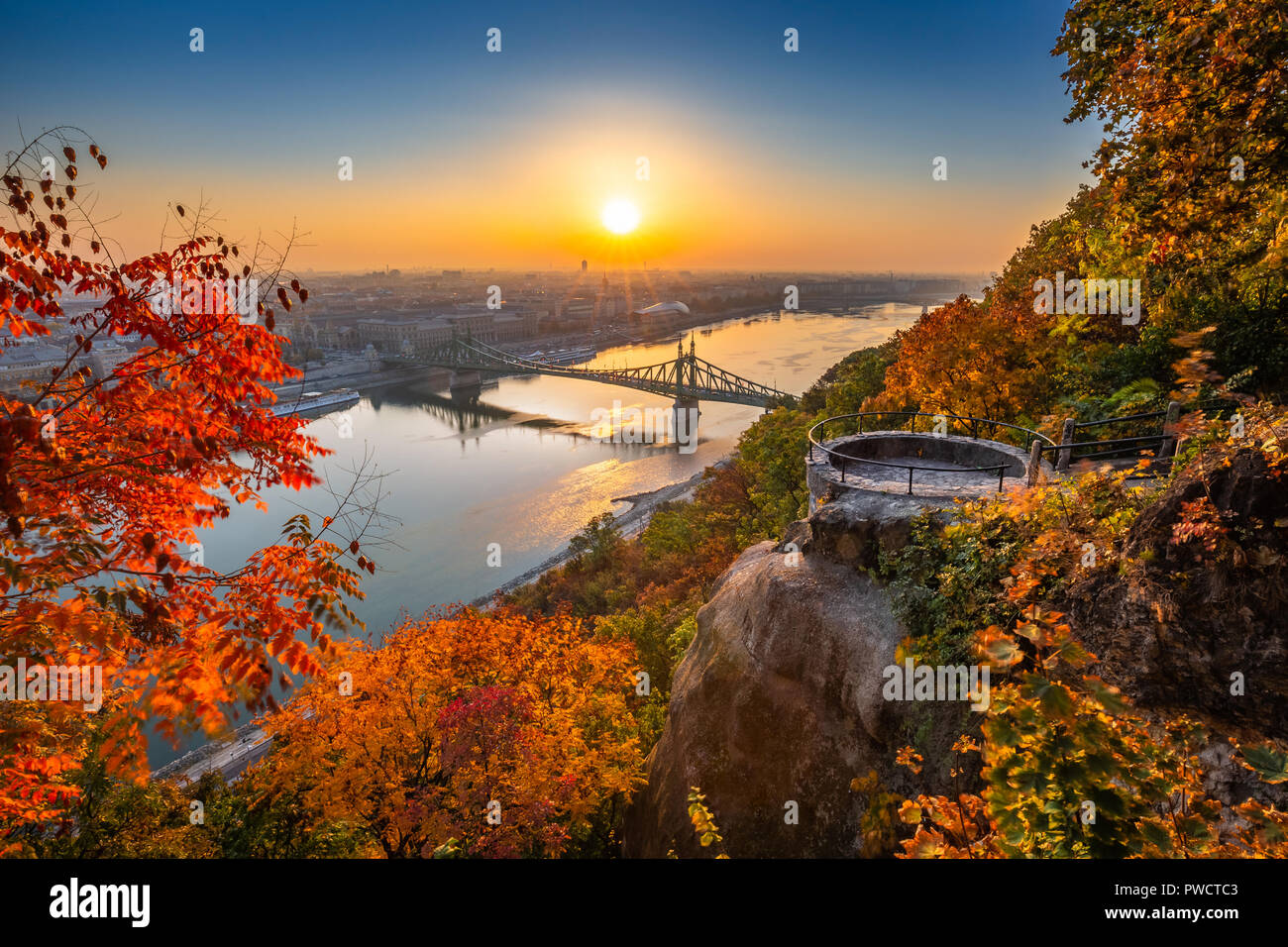 Budapest, Hungary - Panoramic skyline view of Budapest at sunrise with ...