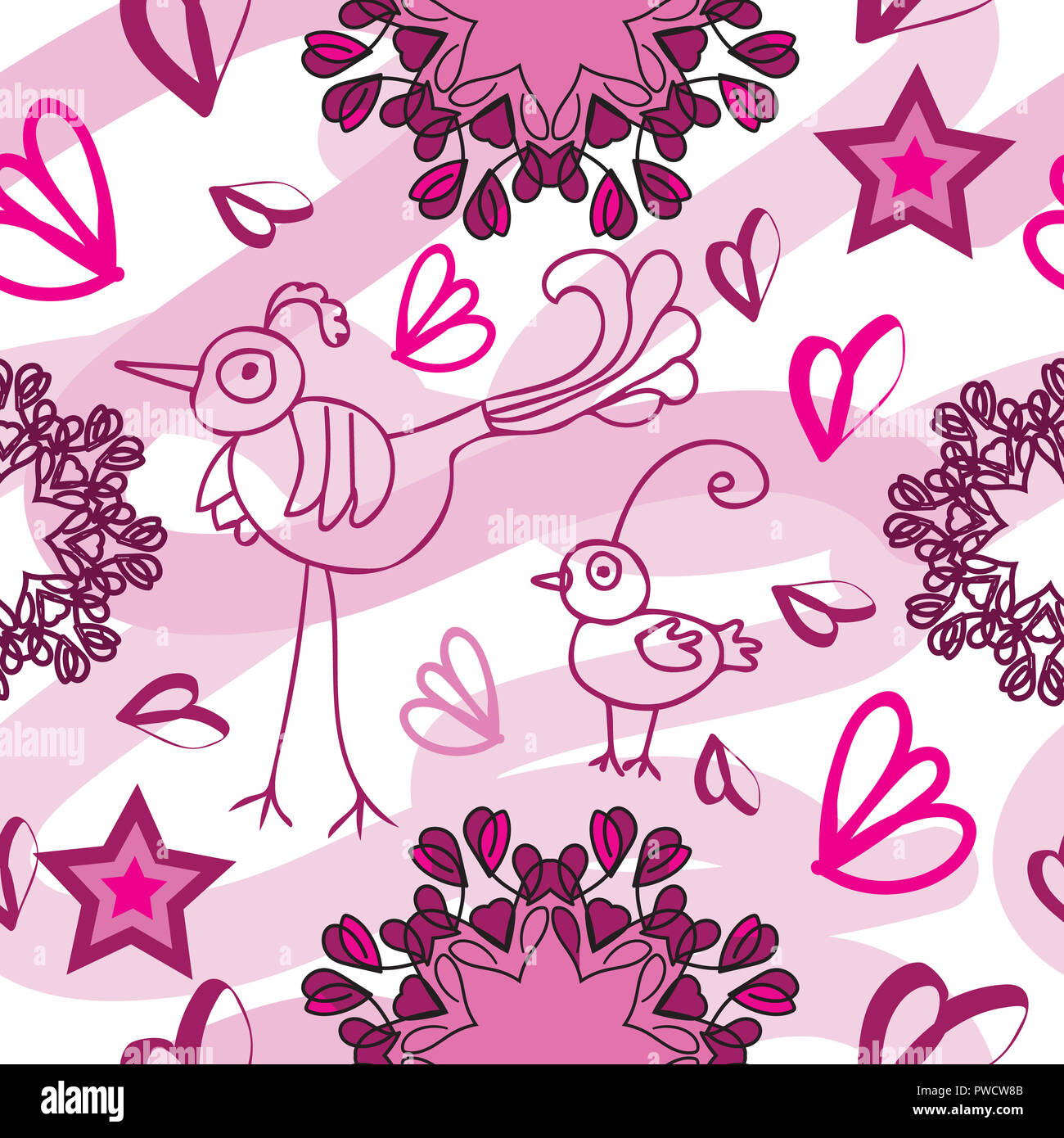Birdies and Mandala Flowers-Birdies Doodles Seamless Repeat Pattern ...
