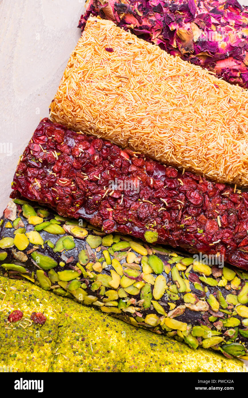 Assorted traditional Turkish Delight bars Sugar coated soft candy Stock ...