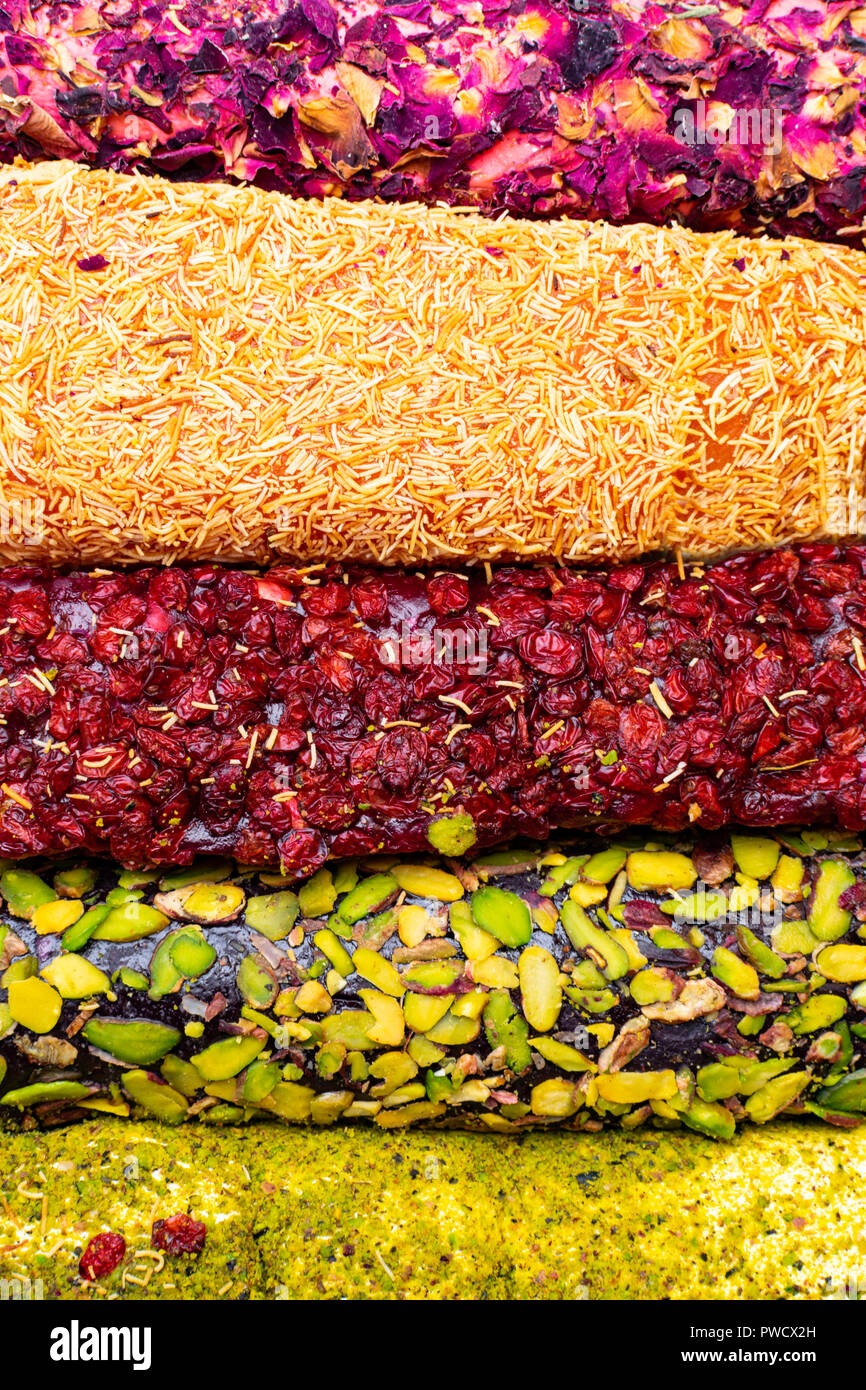 Assorted traditional Turkish Delight bars Sugar coated soft candy Stock ...