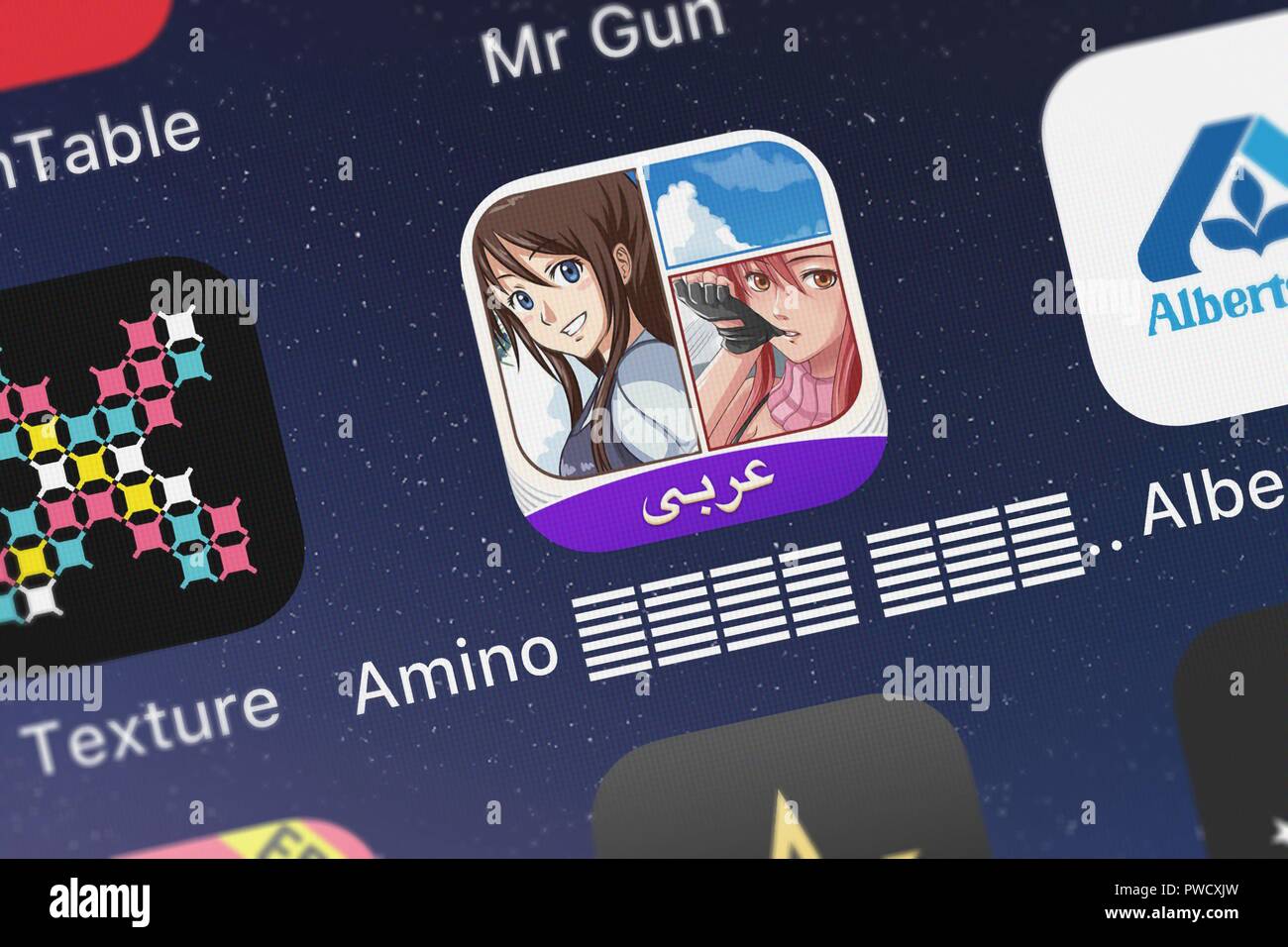 London, United Kingdom - October 15, 2018: Screenshot of the Amino انمي ...