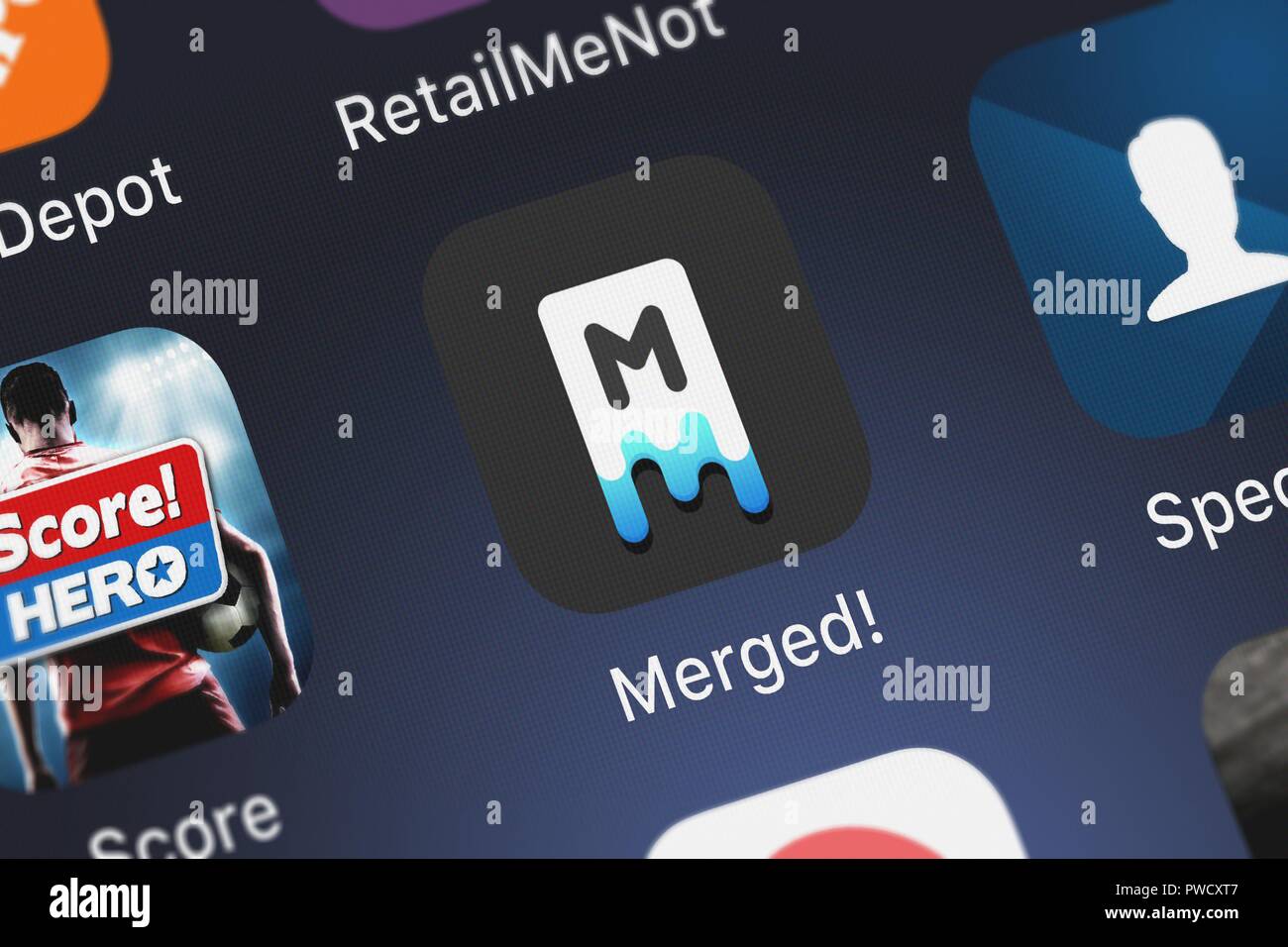 London, United Kingdom - October 15, 2018: The Merged mobile app from ...