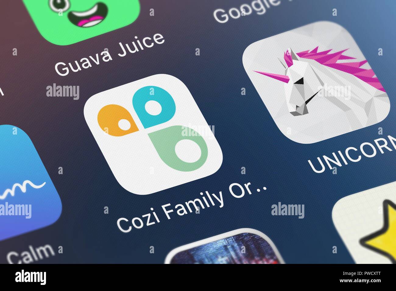 London, United Kingdom - October 15, 2018: Screenshot of the Cozi ...