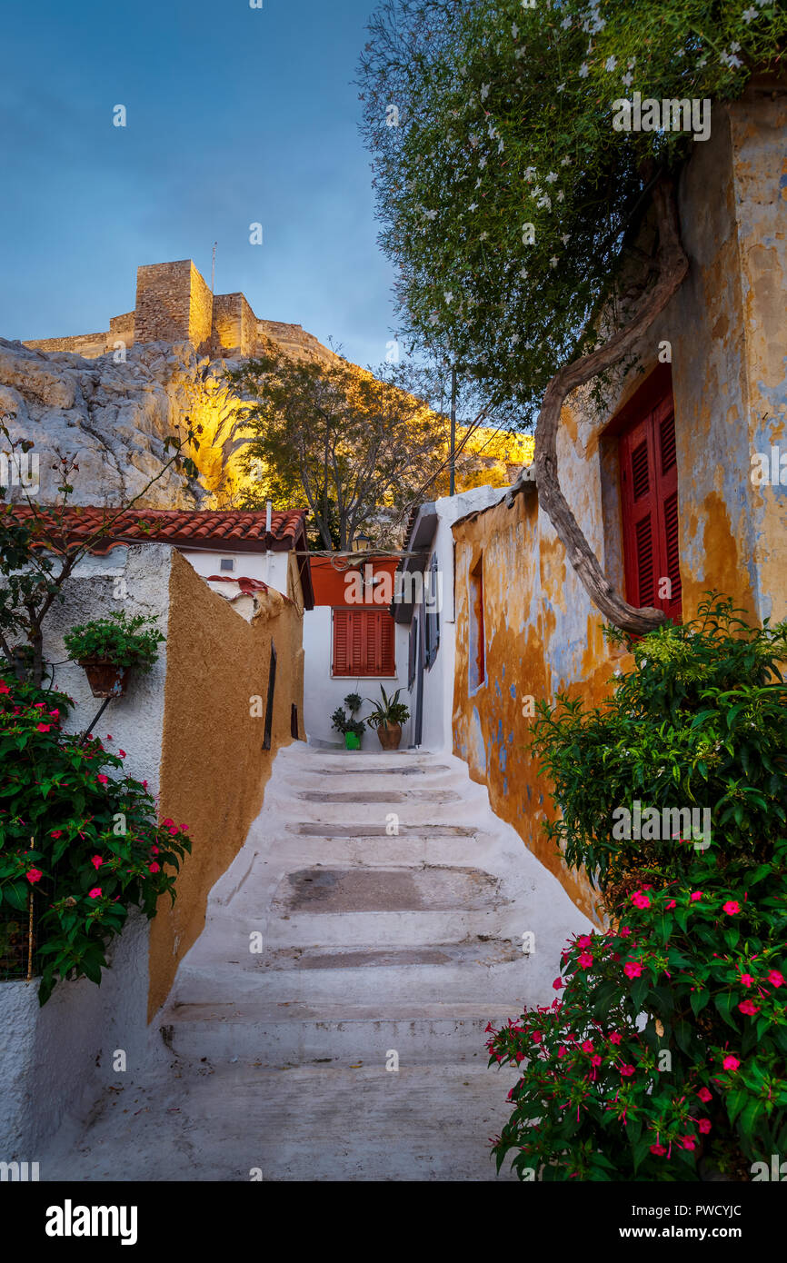 View of Acropolis from Anafiotika neighborhood in the old town of ...