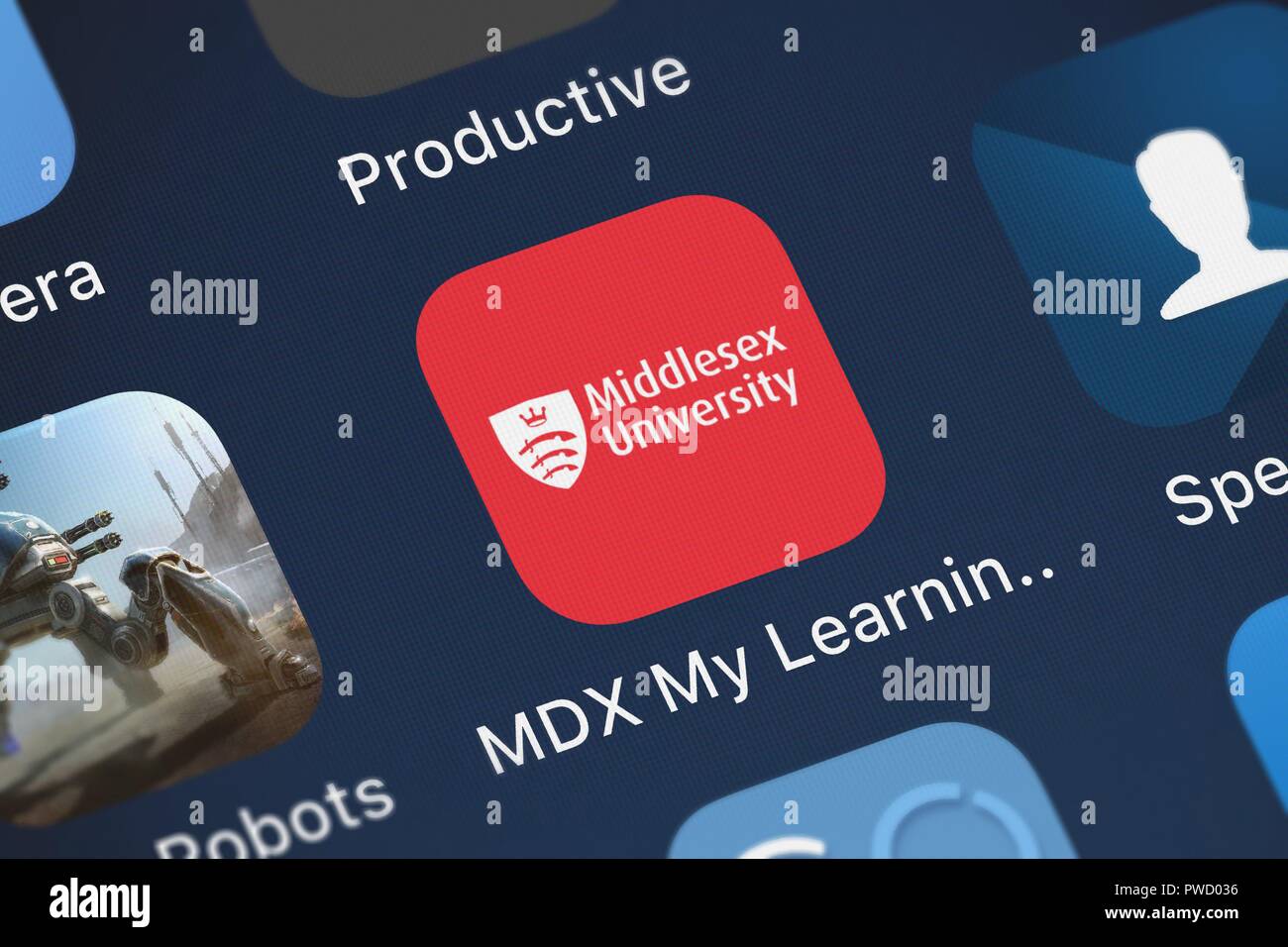 London, United Kingdom - October 15, 2018: Close-up shot of the MDX My ...