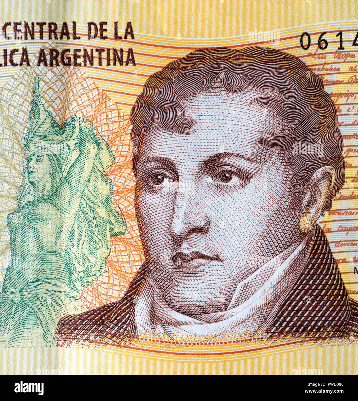 Portrait of Manuel Belgrano from 10 pesos banknote, Argentina Stock ...