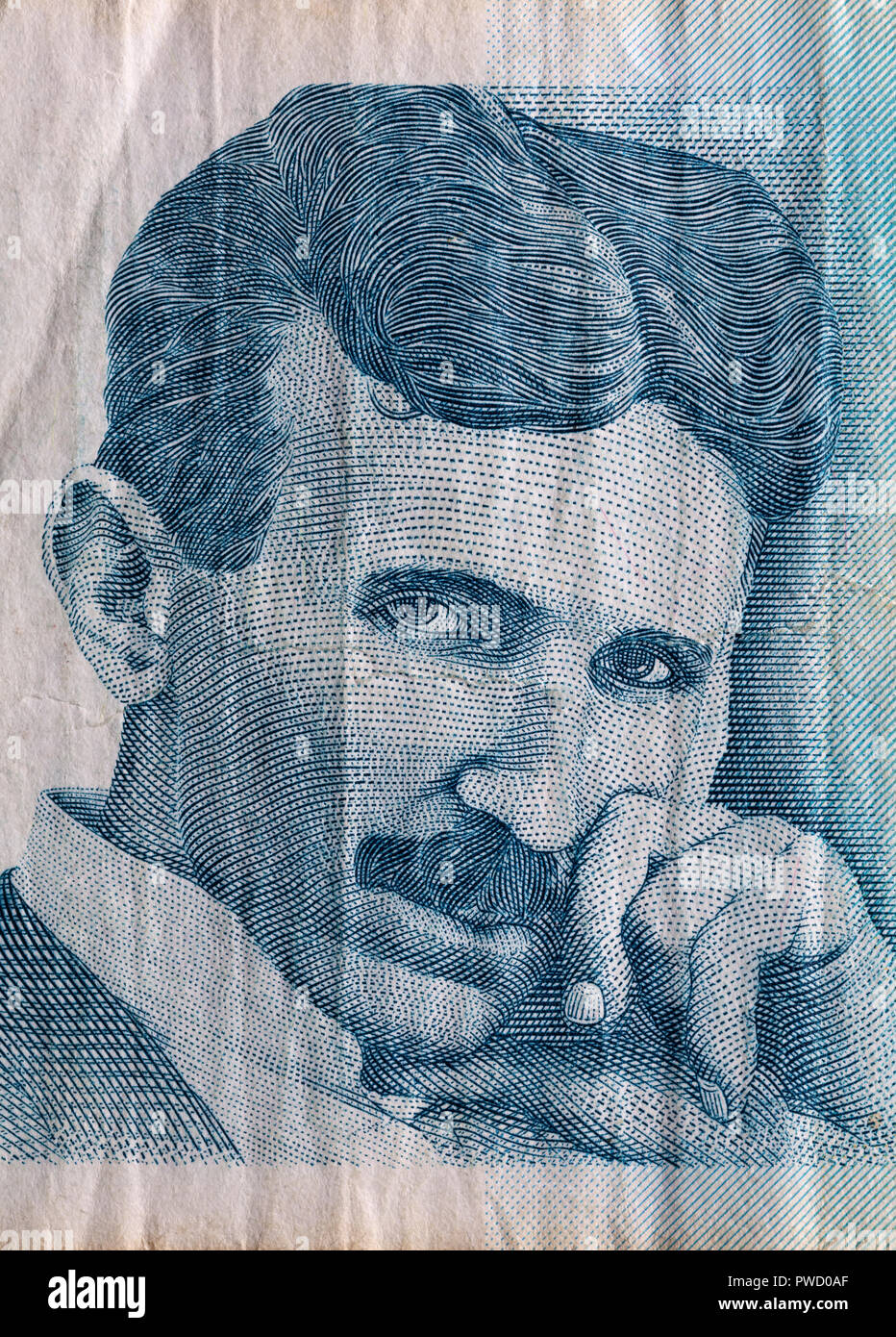 Portrait of Nikola Tesla from 100 dinara banknote, Serbia, 2012 Stock ...