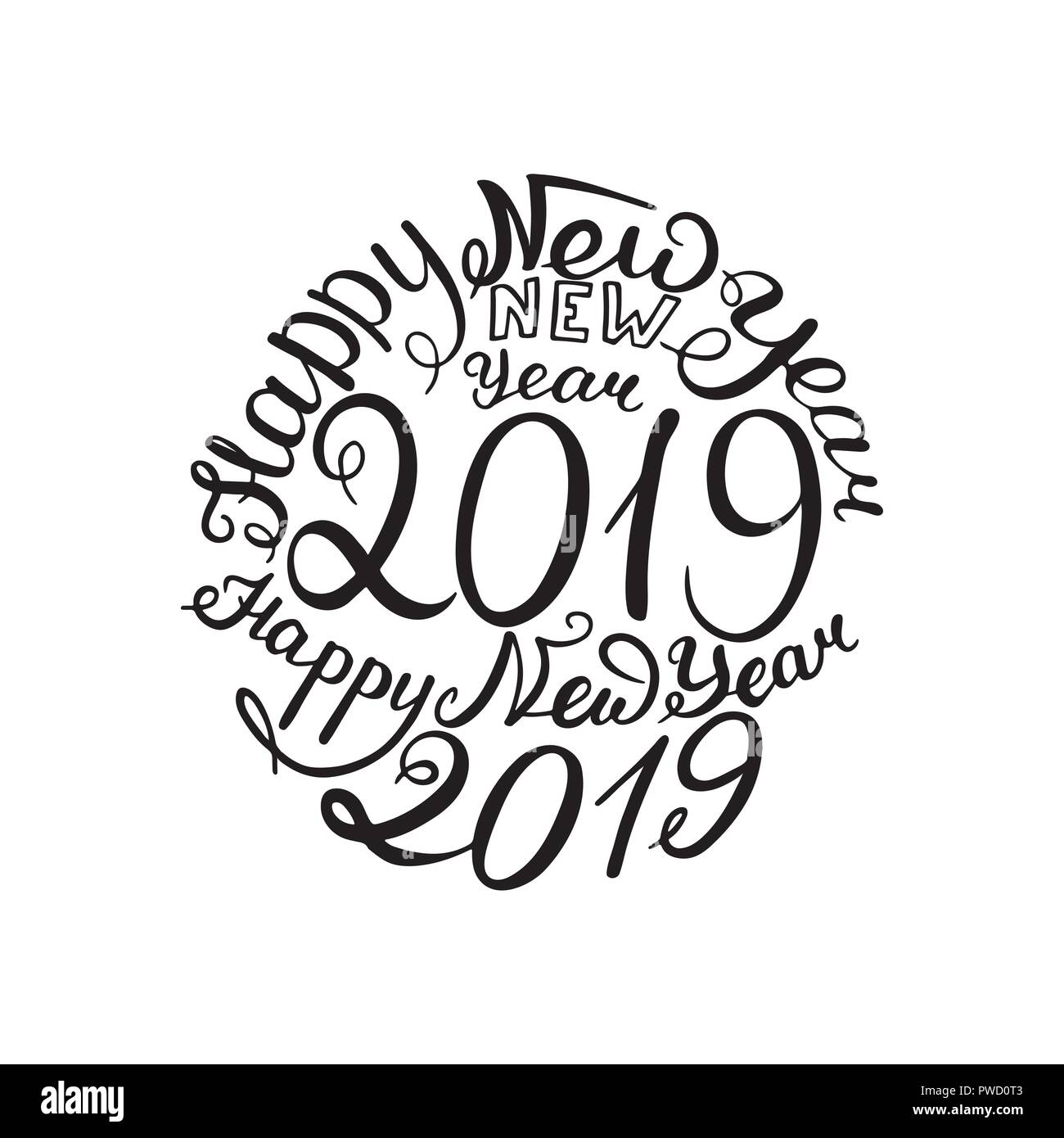 2019 New Year. Calligraphic vintage inscription Vector illustration ...