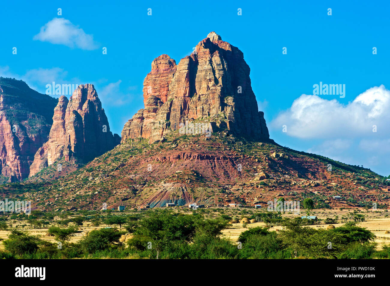 Gheralta sandstone escarpment rising above the Hazwien plain, Tigray ...