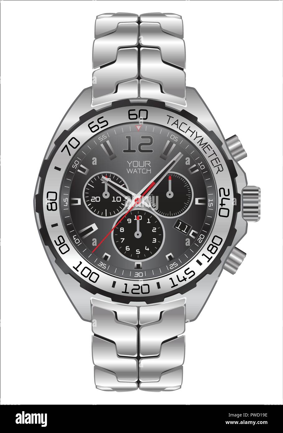 Realistic watch clock chronograph dark grey dial design for men fashion ...