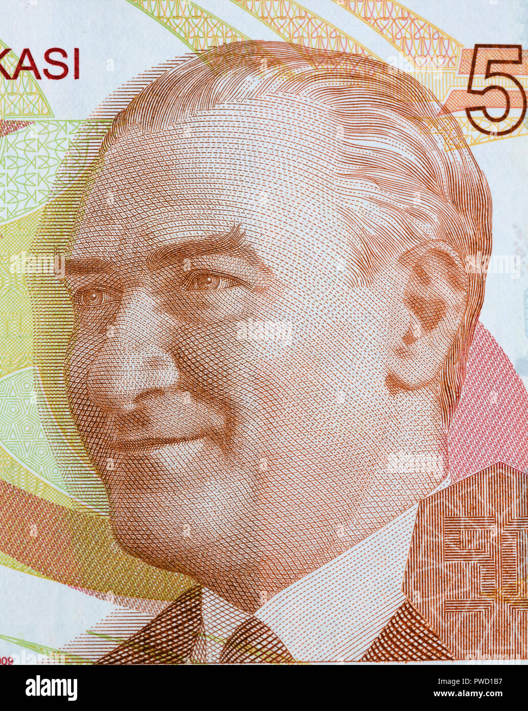 Portrait of Mustafa Kemal Ataturk from 50 lira banknote, Turkey, 2009 ...