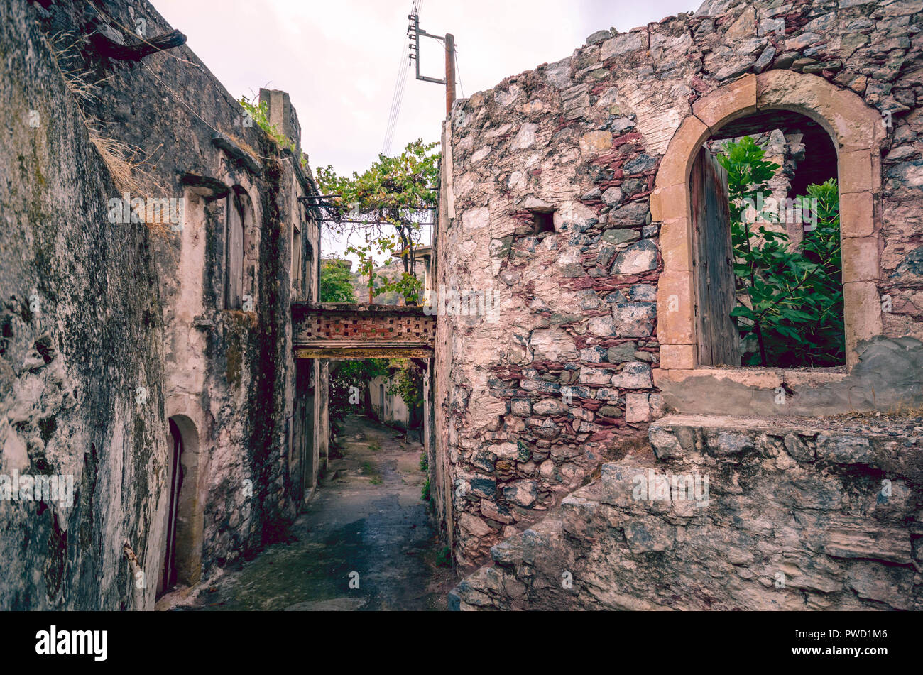 ruins of an abandoned village of crete called kalami Stock Photo - Alamy