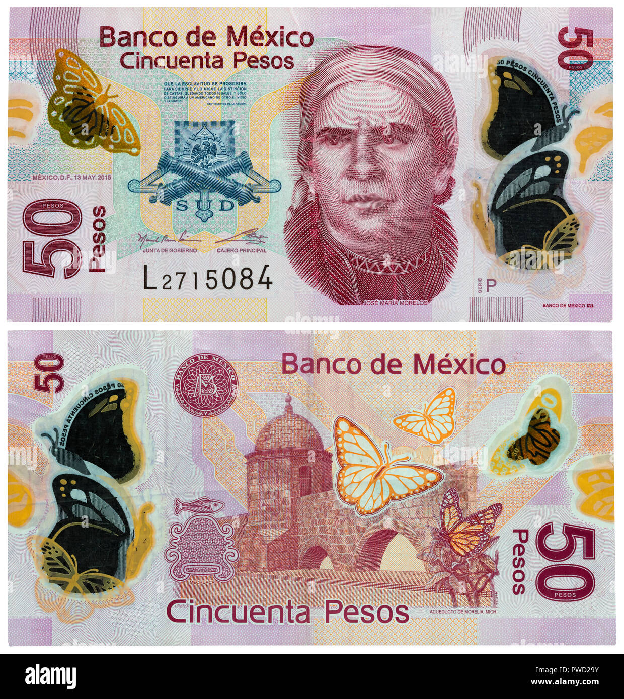 50 pesos banknote, Jose Maria Morelos y Pavon, Aqueduct of Morelia ... 50 pesos banknote, Jose Maria Morelos y Pavon, Aqueduct of Morelia ...