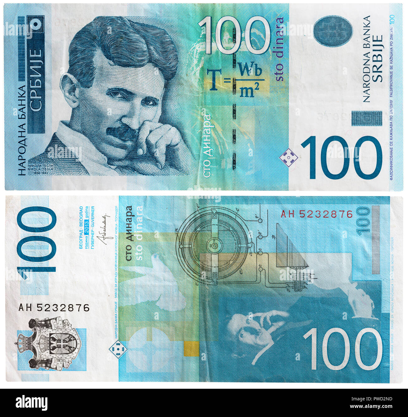 100 dinara banknote, Nikola Tesla, Serbia, 2012 Stock Photo - Alamy