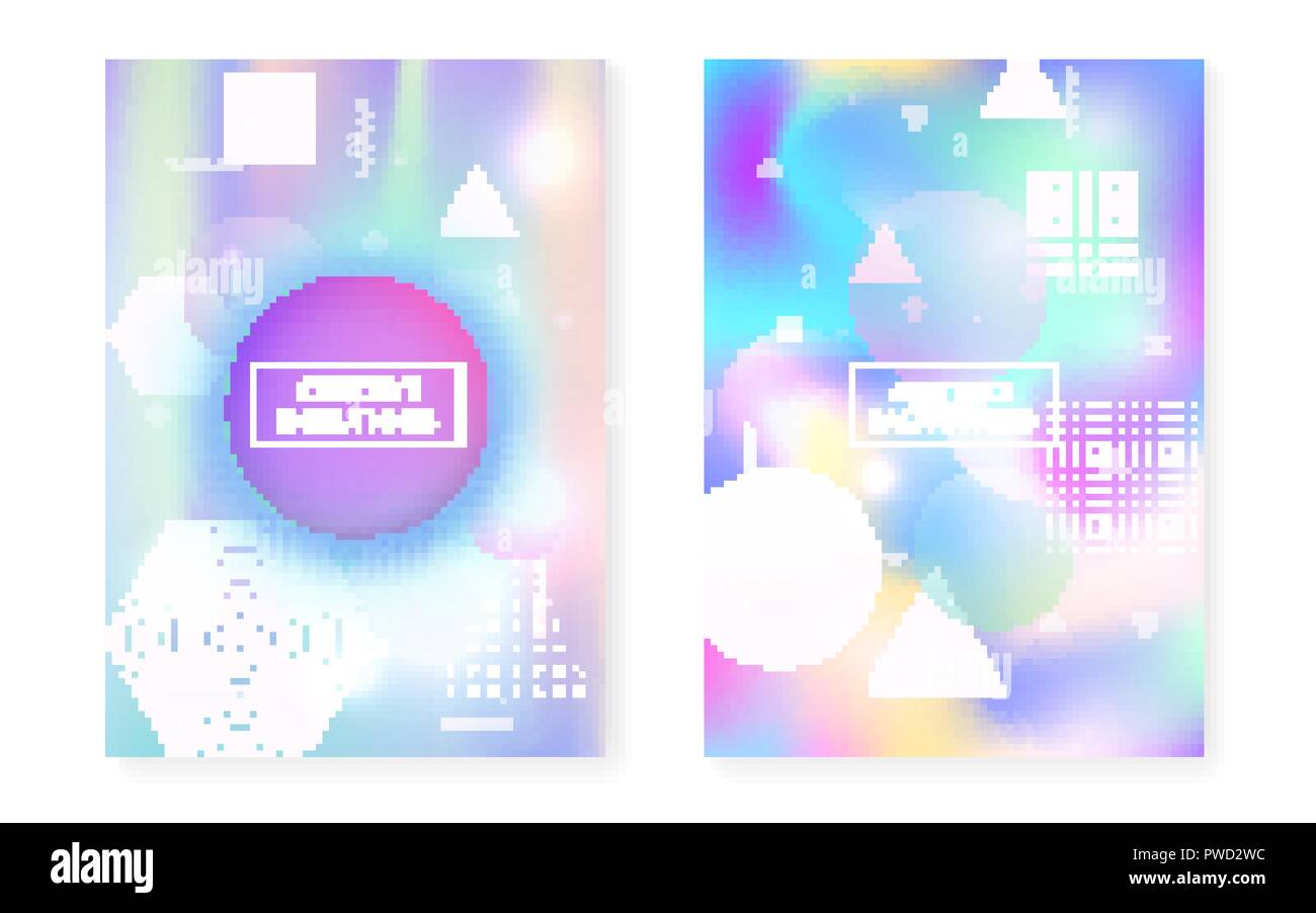 Liquid shapes cover with dynamic fluid. Holographic bauhaus grad Stock ...